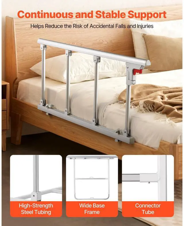 VEVOR Foldable Bed Rail for Elderly, 38 in Bedside Assist Rail with ...