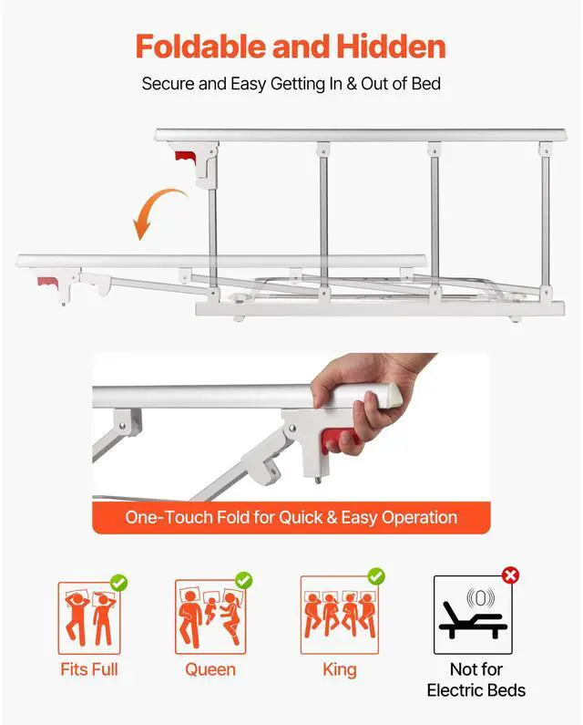 VEVOR Foldable Bed Rail for Elderly, 38 in Bedside Assist Rail with ...