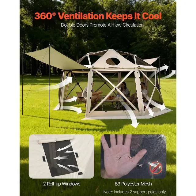 Pop up Gazebo Screen Tent, 15 x 15 ft, 13-Sided Spherical Camping ...