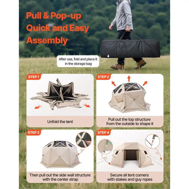 Pop up Gazebo Screen Tent, 15 x 15 ft, 13-Sided Spherical Camping ...