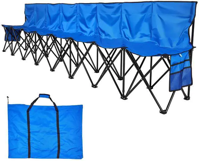 VEVOR Folding Chair Sport 8 Seat Sideline Team Bench w/ Sidebag Carry ...