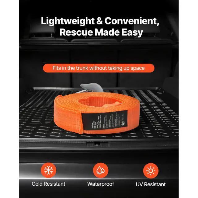 VEVOR Towing Strap Rope 17000 lbs 20 ft Car Tow Cable with 2 Hooks ...