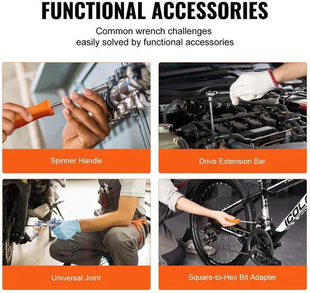 VEVOR Socket Set, 1/4 Inch Drive Socket and Ratchet Set, 6-Point Socket ...