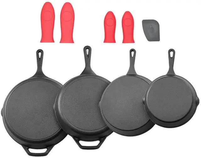 VEVOR 4 Piece Cast Iron Skillet Frying Pan Set 6 8 10 12 in with ...