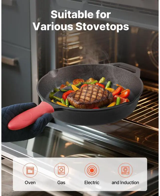 VEVOR 4 Piece Cast Iron Skillet Frying Pan Set 6 8 10 12 in with ...