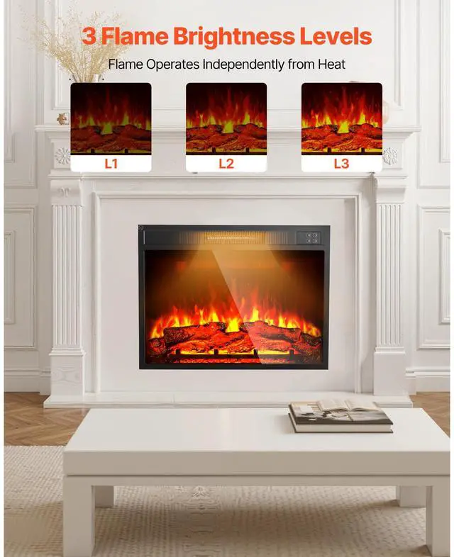 VEVOR 23in Electric Fireplace Insert Wall Recessed Heater Remote ...