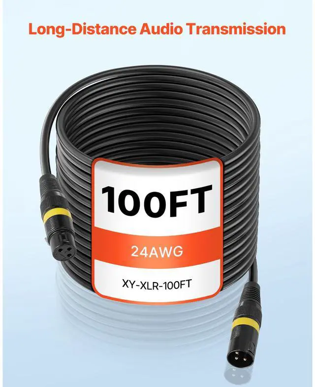 VEVOR XLR Cable 100 ft, 2 Pack, Shielded Balanced DMX Male to Female ...