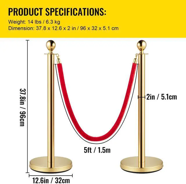 4PCS Gold Stanchion Posts Queue, 38 Inch Red Velvet Rope, Crowd Control ...