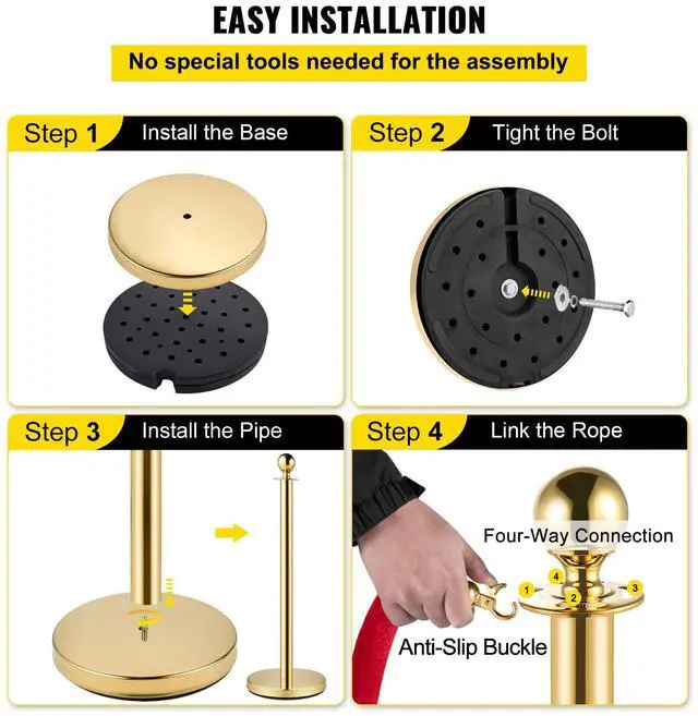 4PCS Gold Stanchion Posts Queue, 38 Inch Red Velvet Rope, Crowd Control ...