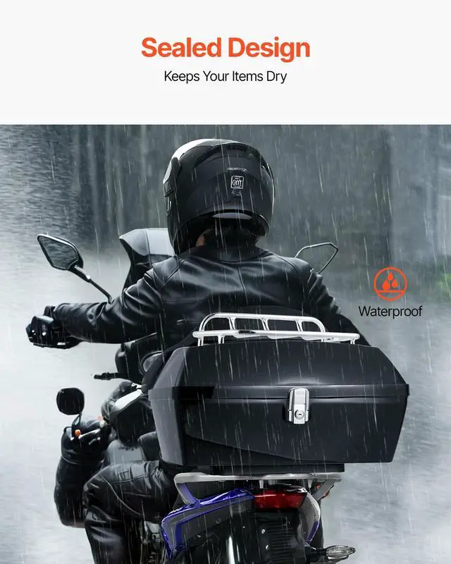 VEVOR 48L Motorcycle Top Case Universal Motorbike Tail with Reflective ...