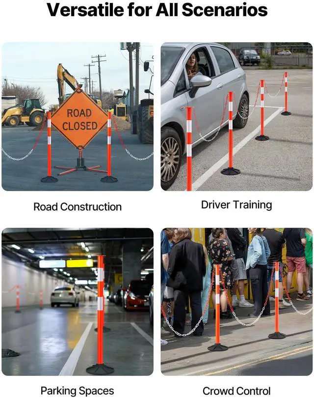 VEVOR 4 Packs Traffic Delineator Posts 34 in Safety Cones Weighted Base ...