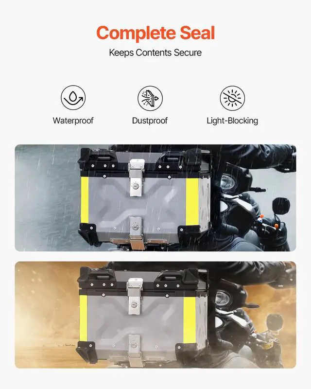 VEVOR 45L Motorcycle Top Case Universal Motorbike Tail Box with Leather ...