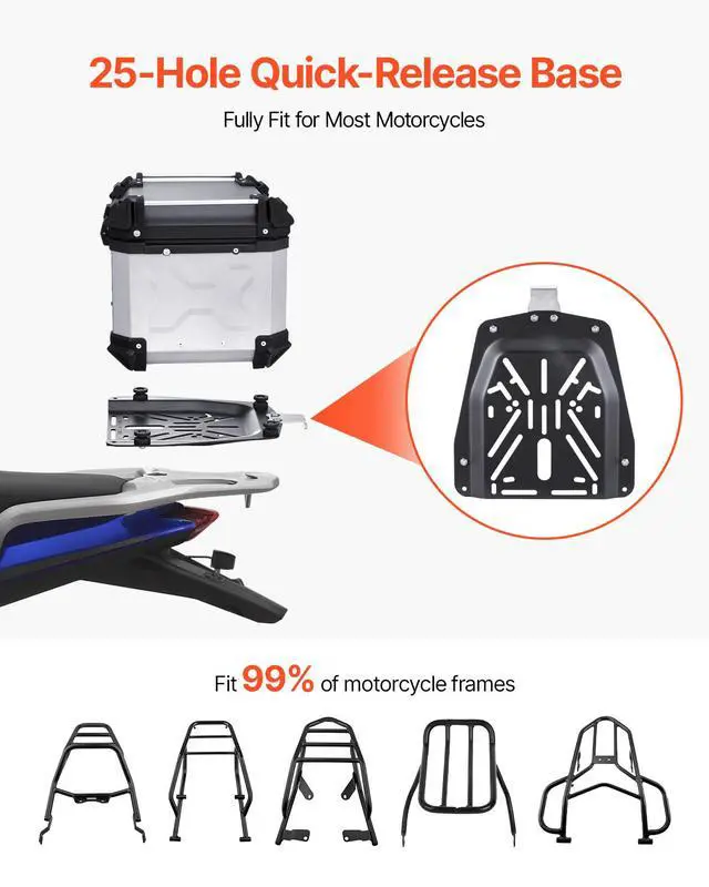 VEVOR 45L Motorcycle Top Case Universal Motorbike Tail Box with Leather ...