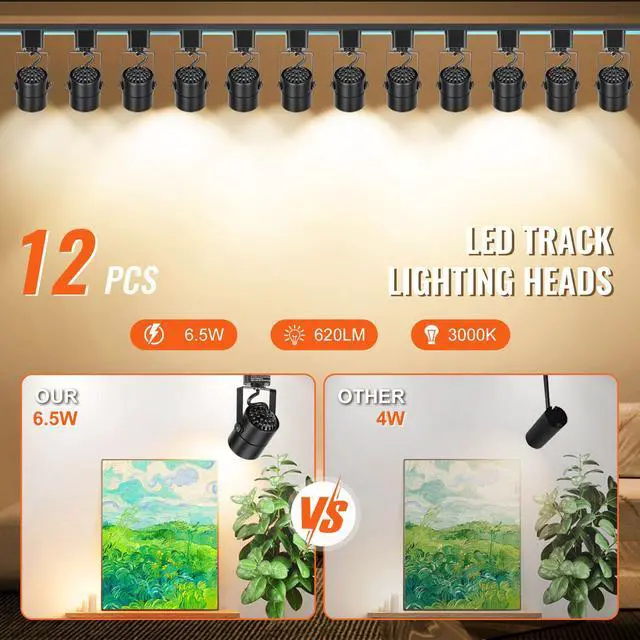 LED Track Lighting Heads, 6.5W 3000K 620lm Warm White, Dimmable H Type ...