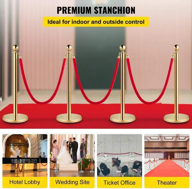 4PCS Gold Stanchion Posts Queue, 38 Inch Red Velvet Rope, Crowd Control ...