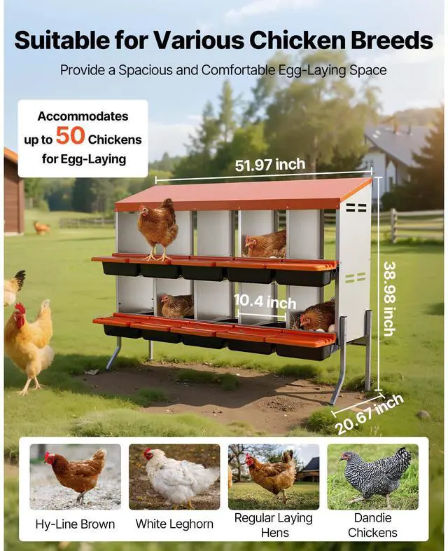 Chicken Nesting Boxes, 10 Compartments, with Support Legs, Easy Egg ...