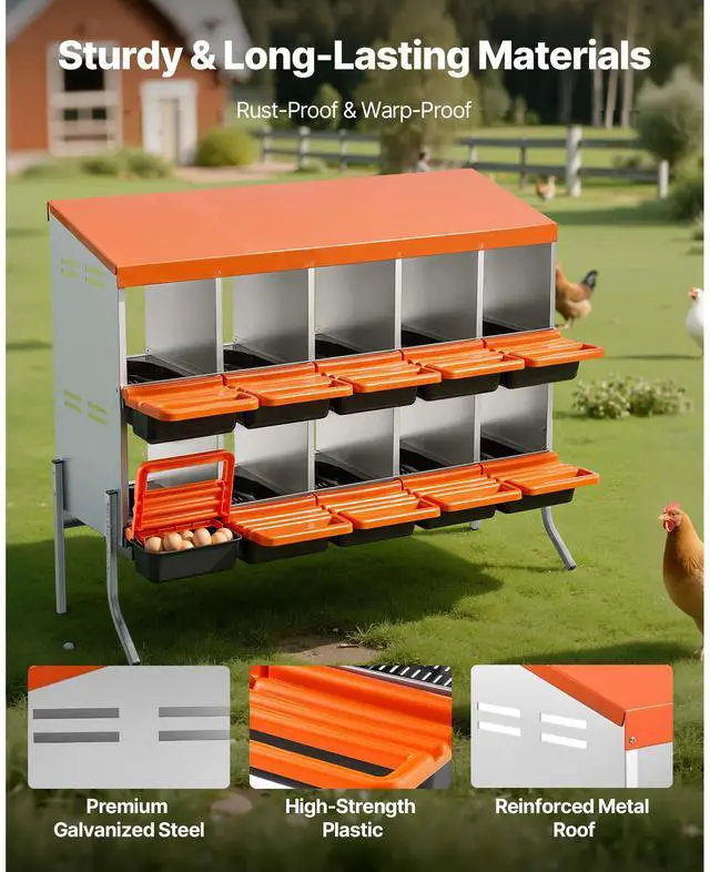 Chicken Nesting Boxes, 10 Compartments, with Support Legs, Easy Egg ...