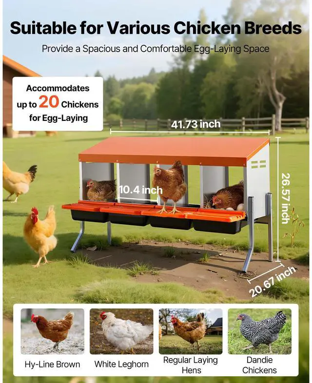 Chicken Nesting Boxes, 4 Compartments, with Support Legs, Easy Egg ...