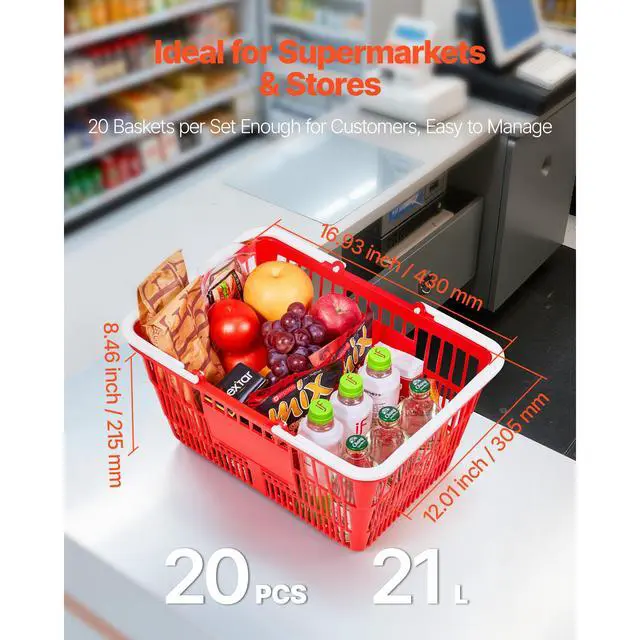 VEVOR Shopping Baskets, 20 PCS, 21L Stackable PE Plastic Grocery ...