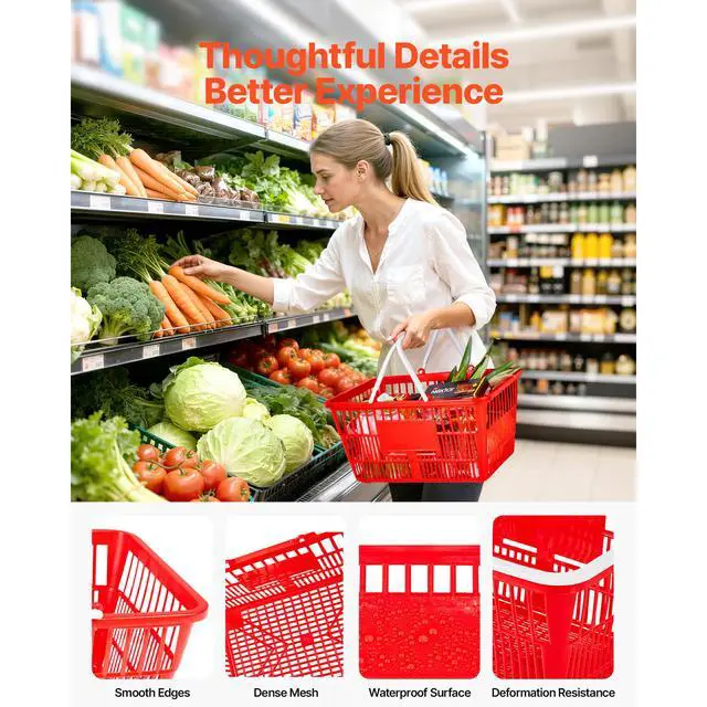 VEVOR Shopping Baskets, 20 PCS, 21L Stackable PE Plastic Grocery ...