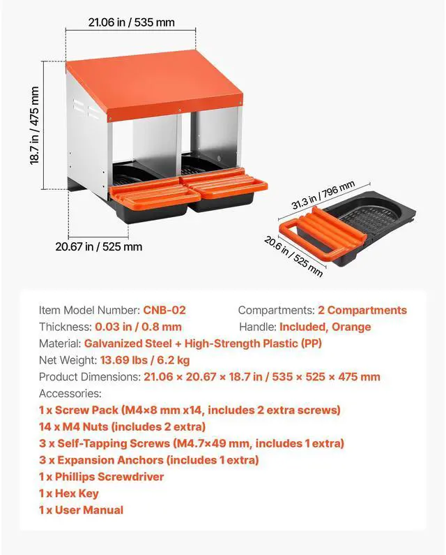 Chicken Nesting Boxes, 2 Compartments, Easy Egg Collection, Wall Mount ...
