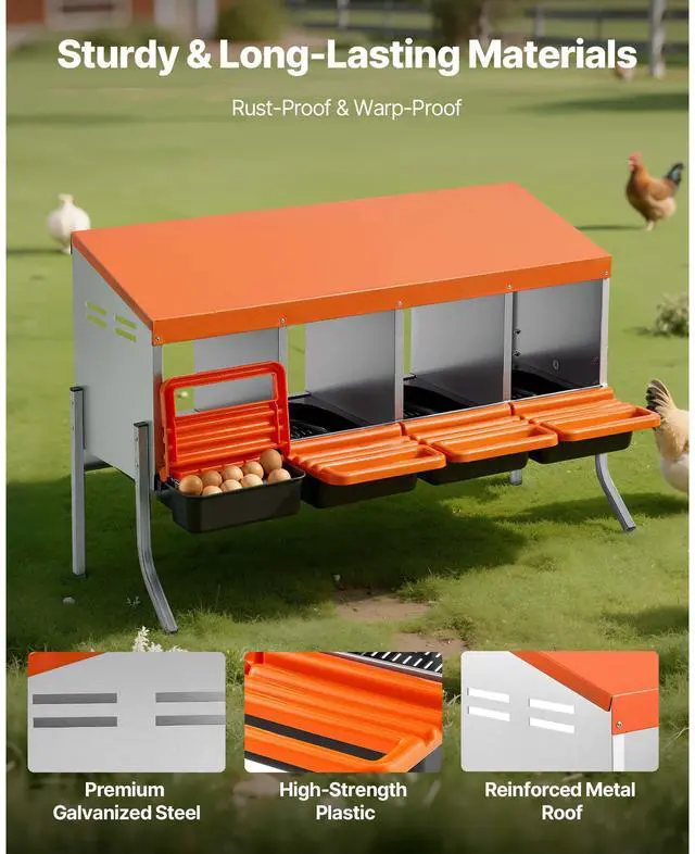 Chicken Nesting Boxes, 4 Compartments, with Support Legs, Easy Egg ...