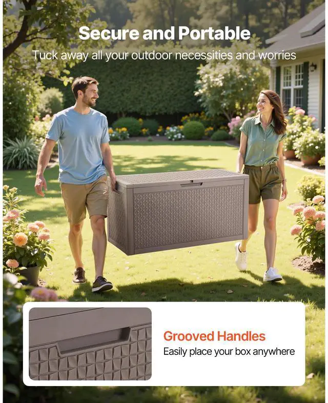 VEVOR Outdoor Storage Box, 100 Gallon Resin Deck Box, Backyard Outside ...