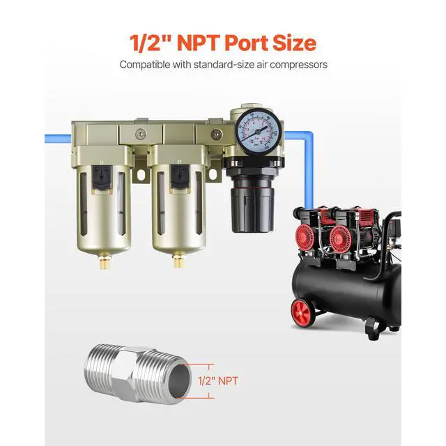 Air Compressor Filter Regulator, 1/2" NPT Dual Stage Air-Drying System ...