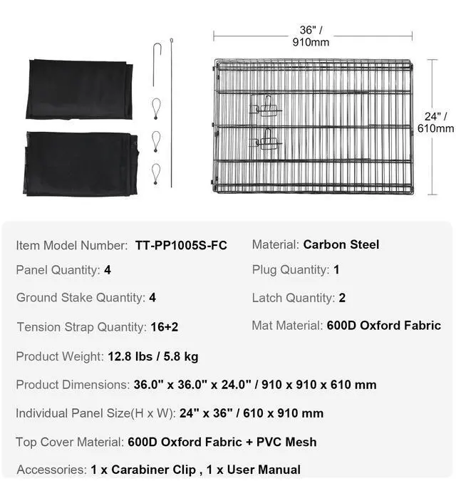 VEVOR Dog Playpen 4 Panels Foldable Metal Dog Exercise Pen with Bottom ...