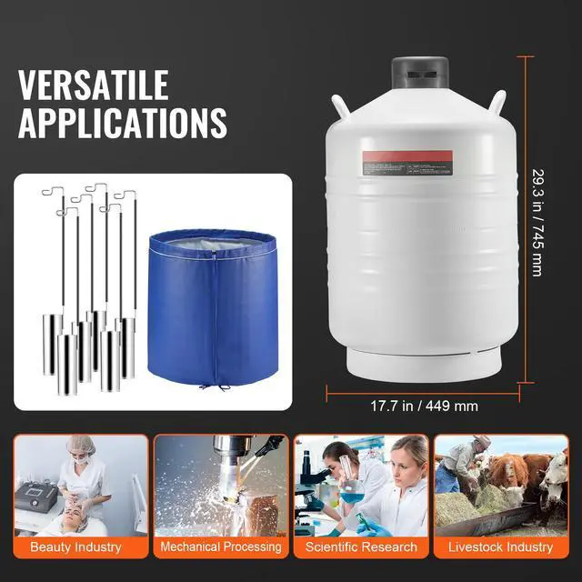 VEVOR Liquid Nitrogen Tank 30 L Aluminum Alloy LN2 Container Dewar 6 ...