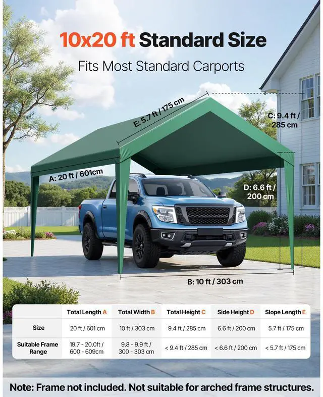 VEVOR Carport Replacement Canopy, 10 x 20 ft Potable Garage Tent Top ...