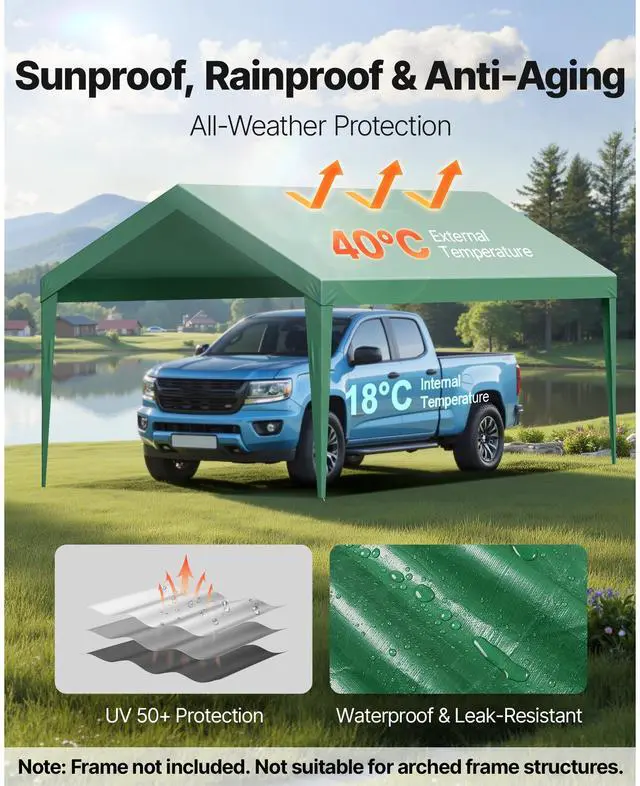 VEVOR Carport Replacement Canopy, 10 x 20 ft Potable Garage Tent Top ...