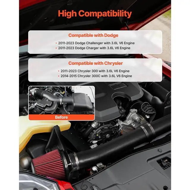 VEVOR Cold Air Intake, 3.5 Inch Cold Air Intake System + Heat Shield ...