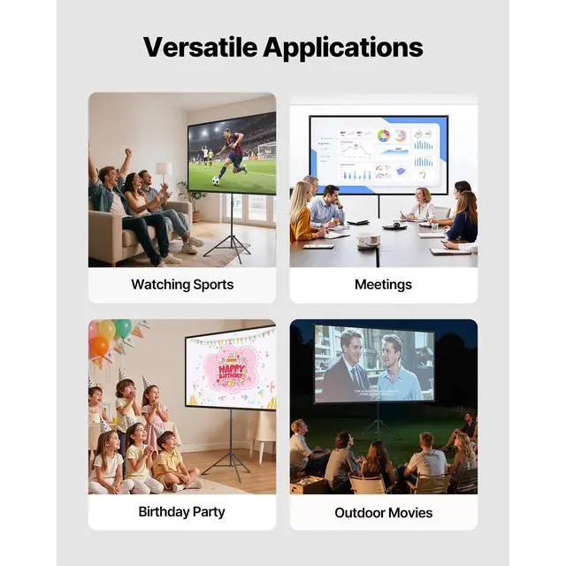 Tripod Projector Screen with Stand 80 Inch 160° Wide Angle 4K HD 16:9 ...