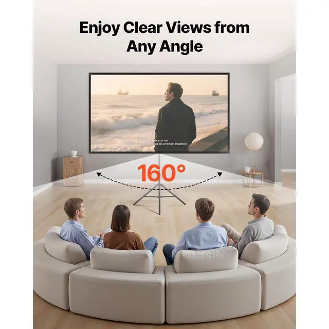 Tripod Projector Screen with Stand 80 Inch 160° Wide Angle 4K HD 16:9 ...