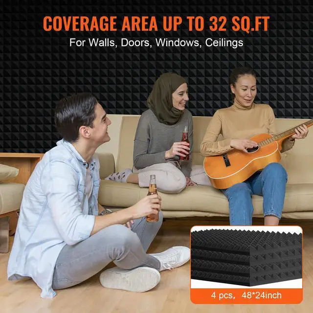 VEVOR Acoustic Foam Panels 4 Pack 48 x 24 x 2 in for Studio Wall and ...