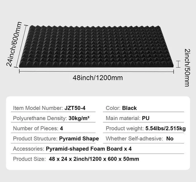 VEVOR Acoustic Foam Panels 4 Pack 48 x 24 x 2 in for Studio Wall and ...