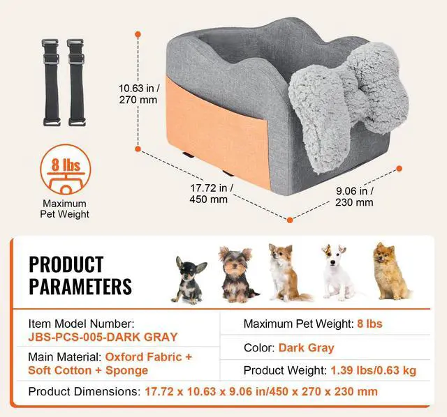 VEVOR Center Console Dog Car Seat Dog Booster Car Seat for Small Dog 8 ...