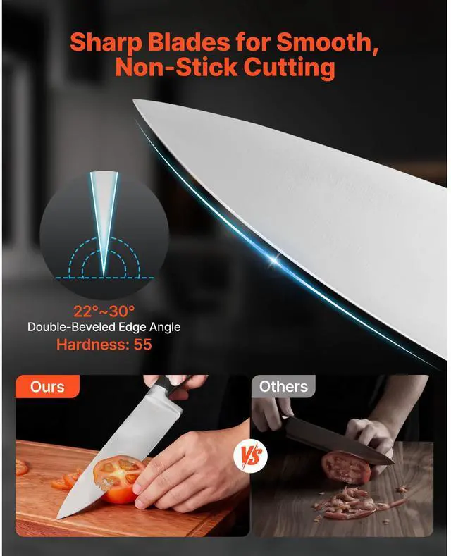 Kitchen Knife Set with Block and Sharpener, 15 Piece High Carbon ...