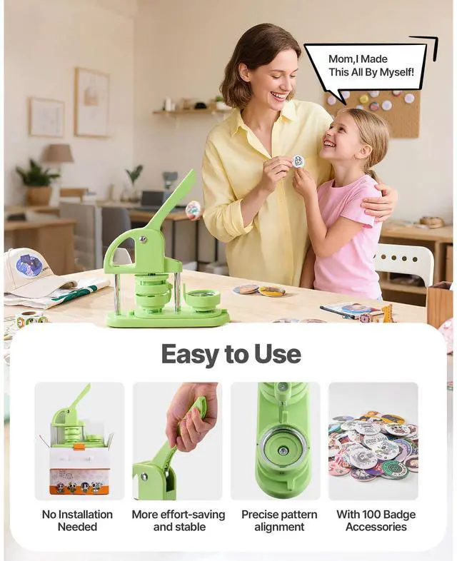 VEVOR Button Maker Machine Plastic Pin Maker 2.28 in 100pcs Button ...