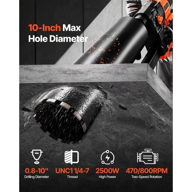 Diamond Core Drilling Machine, 0.8-10 in Drilling Diameter, Stand-Mount ...