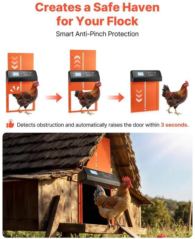 VEVOR Automatic Chicken Coop Door, Solar & Battery Powered Chicken Door ...