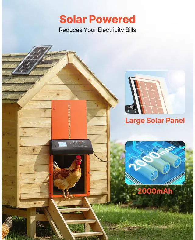 VEVOR Automatic Chicken Coop Door, Solar & Battery Powered Chicken Door ...