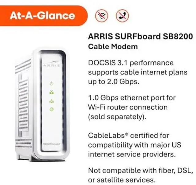 ARRIS SURFboard SB8200 DOCSIS 3.1 MultiGig Cable Modem ^^ 2 -1Gbps ...