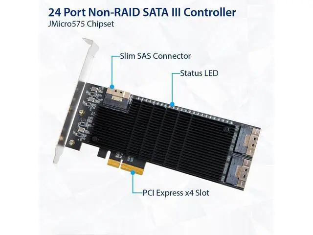 IO CREST 24 Port SATA III to PCIe 3.0 x4 Non-RAID Expansion Card JMB575 ...