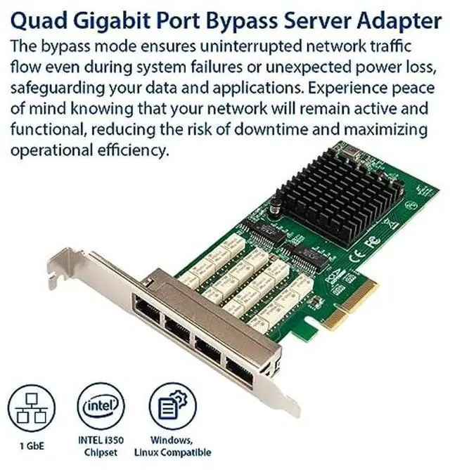 Quad Port Copper Gigabit Ethernet PCI-e x4 Bypass Server Adapter Intel ...