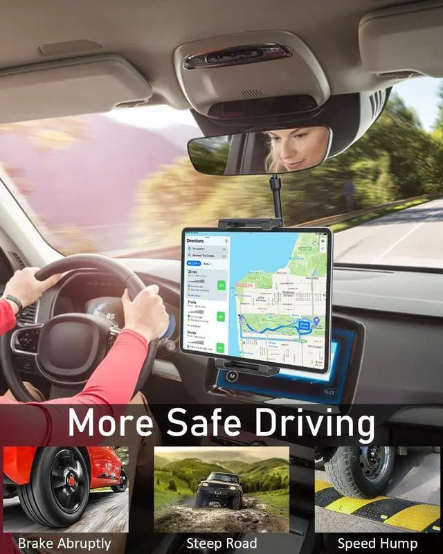 Rearview Mirror Tablet Holder- Metal Long Arm 360 Rotation and Folding ...