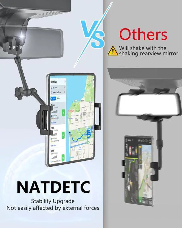 Rearview Mirror Tablet Holder- Metal Long Arm 360 Rotation and Folding ...