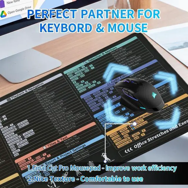 Final Cut Pro Shortcuts Mouse pad, Extra Large Size Keyboard Shortcut ...
