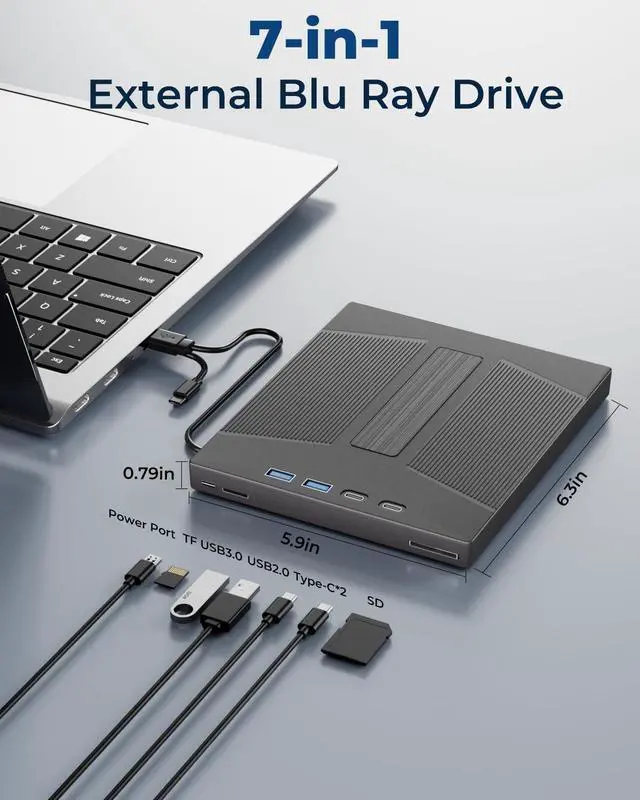 Taopjwr 100GB BDXL 7-in-1 External Blu Ray Drive,USB 3.0&Type-C High ...